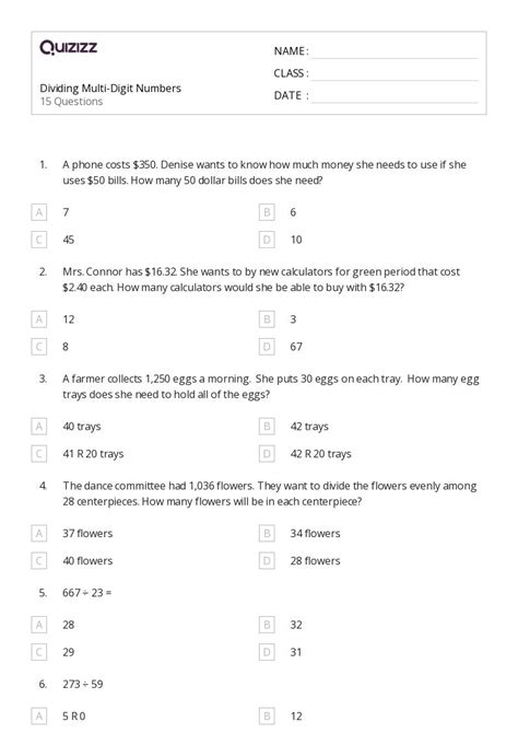 Multi Digit Numbers Worksheets For Th Class On Quizizz Free