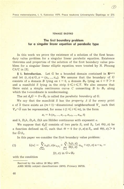 Pdf The First Boundary Problem For A Singular Linear Equation Of Parabolic Type