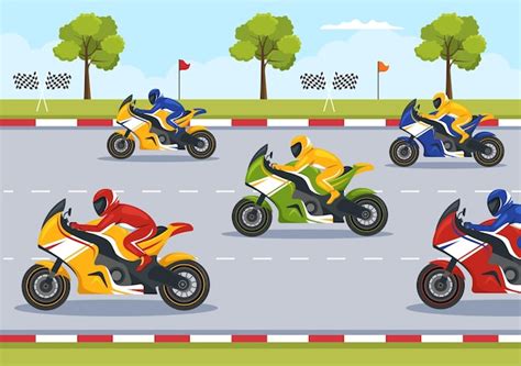 경쟁 경주에 대 한 Motosport 속도 자전거 템플릿 손으로 그린 만화 평면 그림 경주 프리미엄 벡터