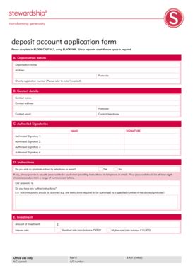Fillable Online Stewardship Org Deposit Account Application Form