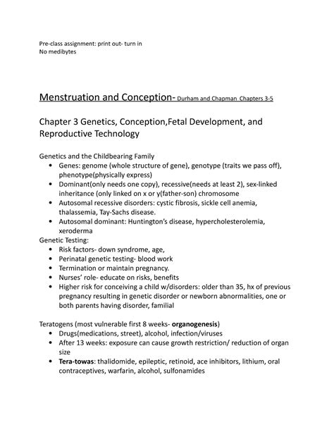 OB Week 1 Lecture Pre Class Assignment Print Out Turn In No Medibytes Menstruation And