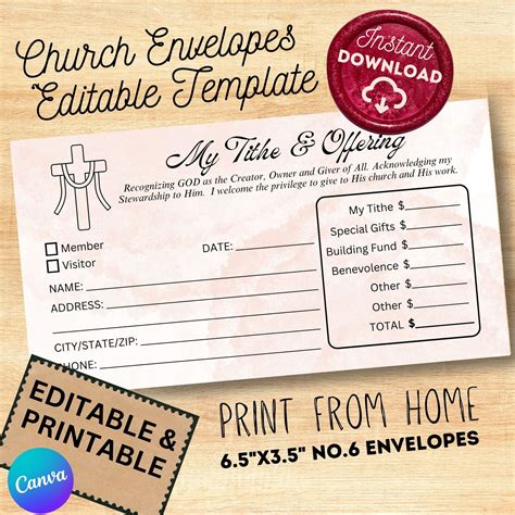 Church Envelopes Template Tithe Offering Tithing Editable And