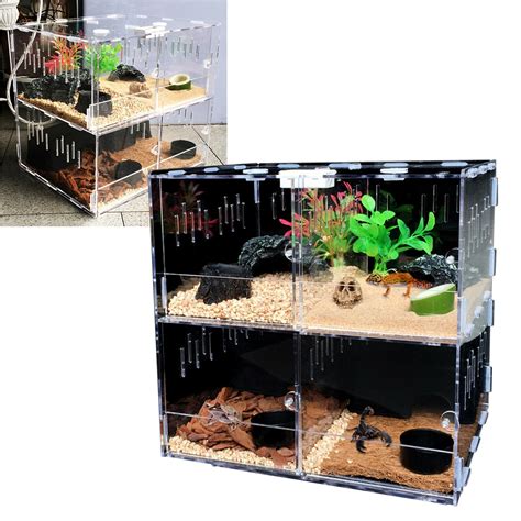 Clear Acrylic Reptile Cage 4 Grids Tarantula And Insect Display In