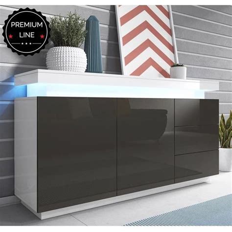 Buffet Bas OSIM Bahut 2 Portes 3 Tiroirs Blanc Et Gris Finition