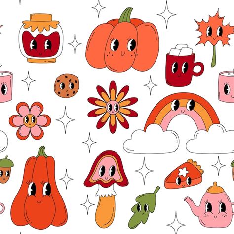 premium vector seamless pattern with retro groovy cartoon elements