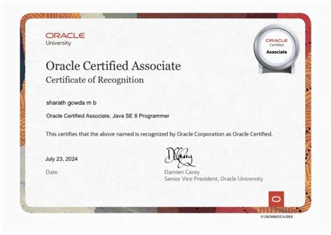 Sharath Gowda M B On Linkedin Java Development Oracle Oraclecertiedassociate Javase8