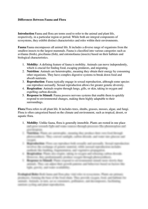 SOLUTION Differences Between Fauna And Flora Studypool