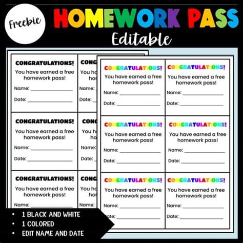 Free Editable Homework Pass By Happily Mrs Hardwick Tpt