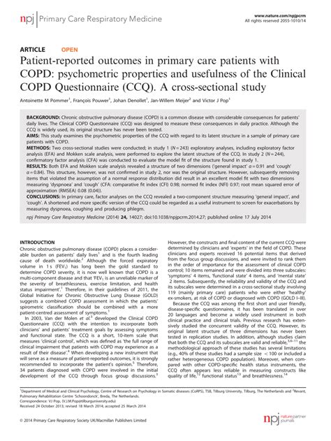 Pdf Patient Reported Outcomes In Primary Care Patients With Copd Psychometric Properties And