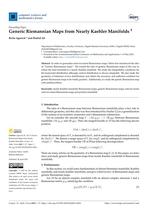 Pdf Generic Riemannian Maps From Nearly Kaehler Manifolds