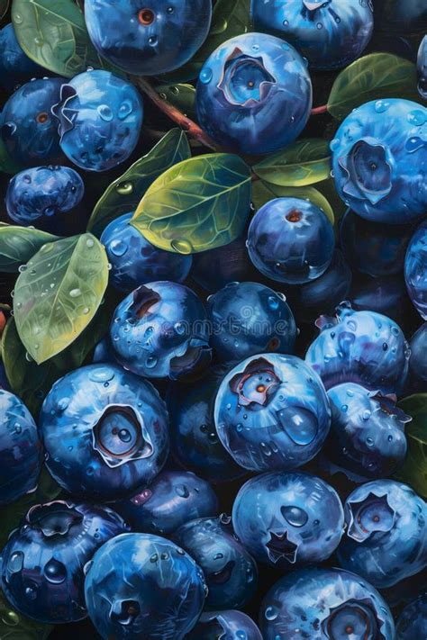 Close Up Of Ripe Blueberries With Vibrant Color And Fresh Green Leaves