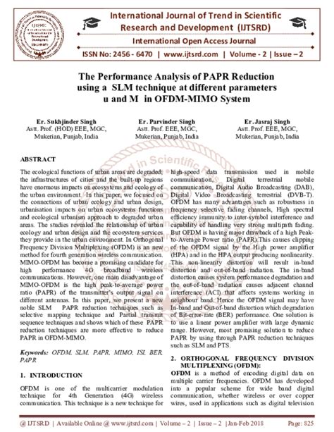 Pdf The Performance Analysis Of Papr Reduction Using A Slm Technique