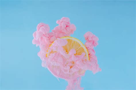 물에 분홍색 포스터 색상을 용해의 부분 초점 슬라이스 레몬 0명에 대한 스톡 사진 및 기타 이미지 0명 과일 과학 실험