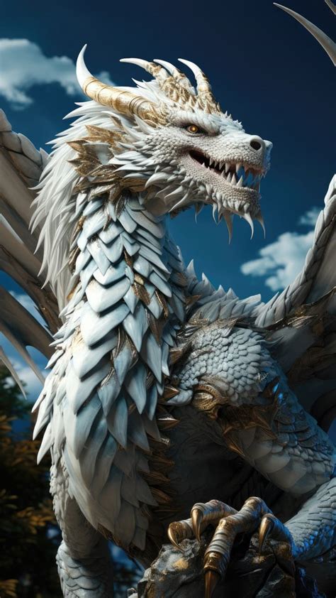 A White Dragon With Large Wings And Claws On It S Back Standing In
