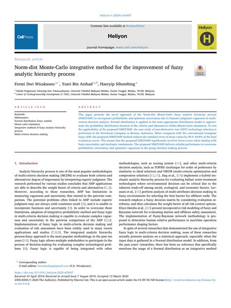 Pdf Norm Dist Monte Carlo Integrative Method For The Improvement Of Fuzzy Analytic Hierarchy