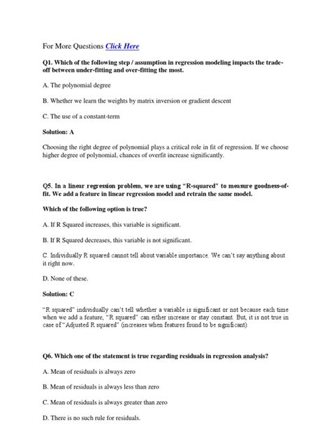 Mcq On Regression Pdf Errors And Residuals Regression Analysis