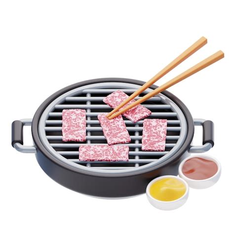 Premium Psd Yakiniku In A Smokeless Roaster For Grilled Meat 3d