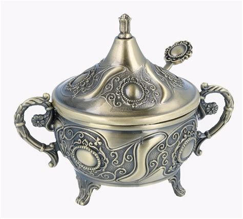 Сахарница с золотой ложкой, старое золото, латунь, металлическая ...