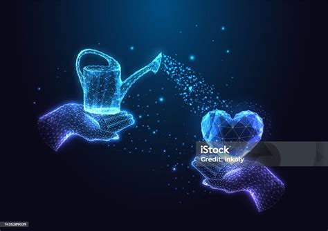 케어 사랑 영양의 개념 물을 담은 손으로 깡통 진한 파란색에 심장 모양 손에 대한 스톡 벡터 아트 및 기타 이미지 손 주기 추상적인 Istock