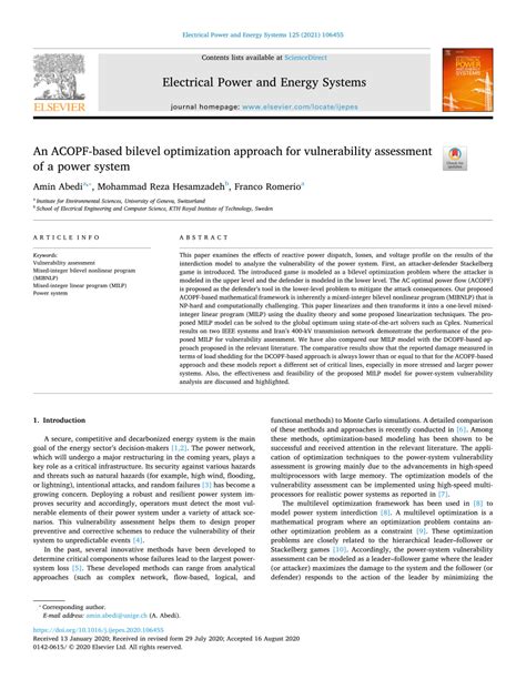 Pdf An Acopf Based Bilevel Optimization Approach For Vulnerability