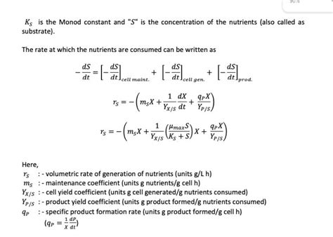 Solved Ks Is The Monod Constant And S Is The C Solutioninn