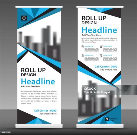 Template Spanduk Gulung Biru Desain Spanduk Vertikal Poster Tata Letak