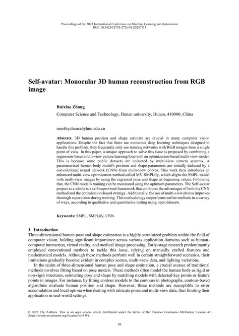 PDF Self Avatar Monocular 3D Human Reconstruction From RGB Image