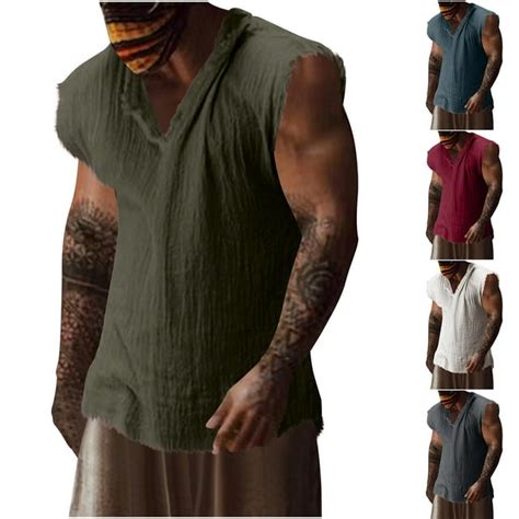 Biztdjrk Limited Time Sale Mens Raw Edge Cotton Linen Tank Tops Casual
