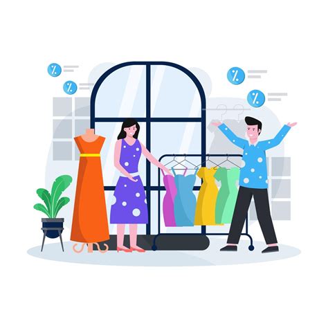 Ilustración de vector plano de una tienda de ropa y boutique con