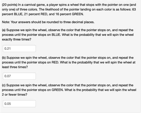 Solved 20 Points In A Carnival Game A Player Spins A