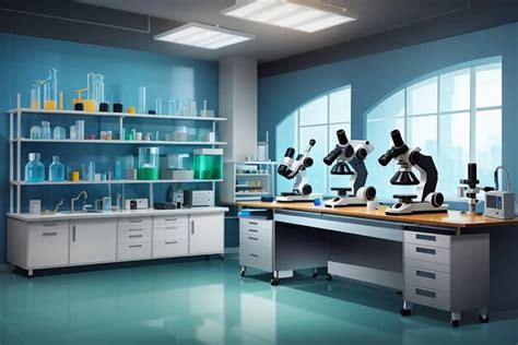 Premium Photo Microscope And Test Tubes With Lab Glassware In