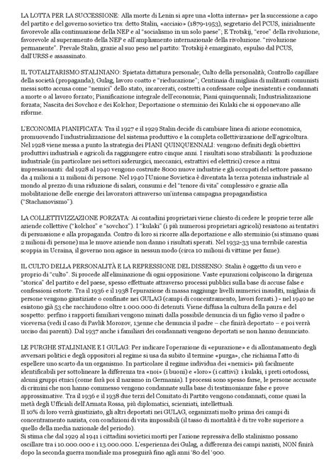 Riassunto Dello Stalinismo Schemi E Mappe Concettuali Di Storia Docsity