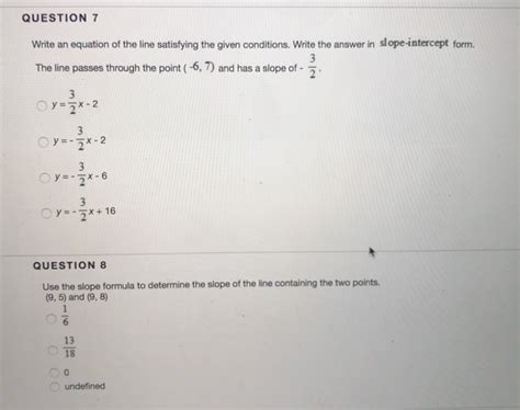 Solved Question 7 Write An Equation Of The Line Satisfying