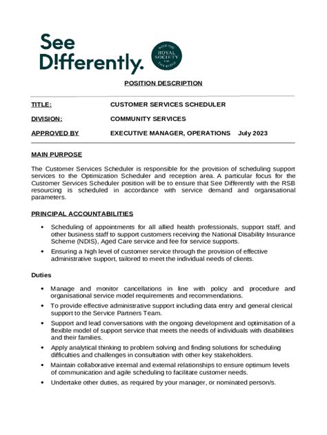 Scheduler Job Description Template Doc Template Pdffiller