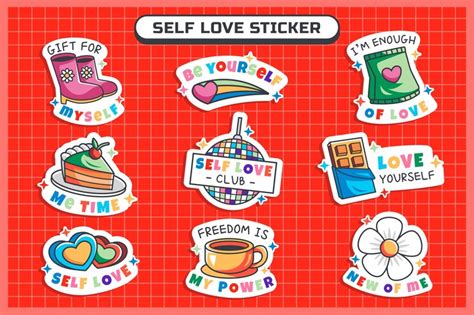 Premium Vector Hand Drawn Self Love Sticker Set