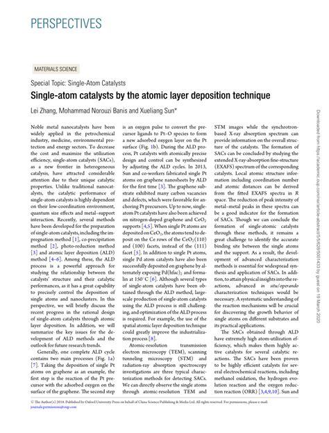 Pdf Single Atom Catalysts By The Atomic Layer Deposition Technique