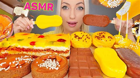 Asmr Eating Chocolate Ice Cream Yellow Food Cake 컬러 먹방 케이크 먹방