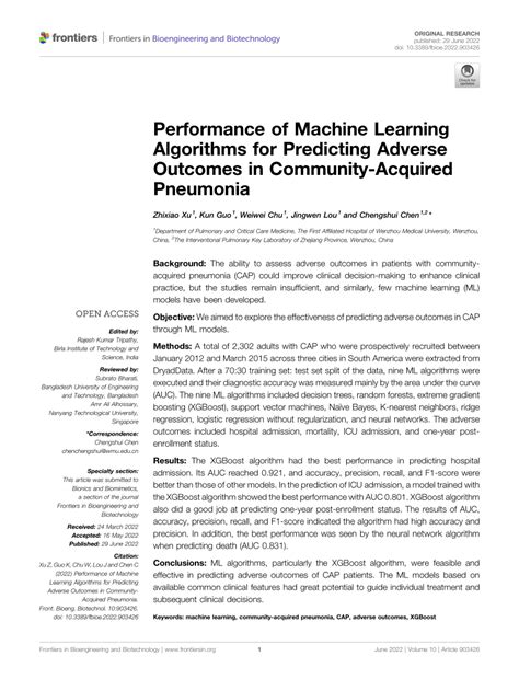 pdf performance of machine learning algorithms for predicting adverse