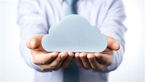 Man Holding Virtual Cloud Screen Communication Data Storage Equipment