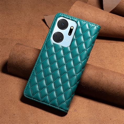 For Honor X A Diamond Lattice Magnetic Leather Flip Phone Case Green