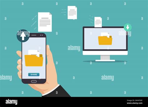 File Transfer Concept Hand Holding Smartphone Transferring Folder And
