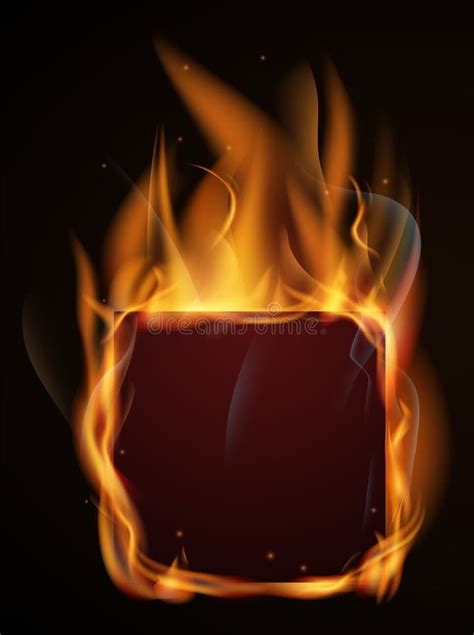Burning Empty Square Realistic Fire Frame Mockup Stock Vector
