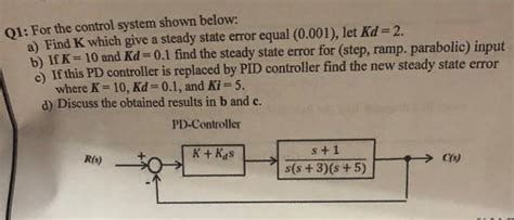 Solved Q1 For The Control System Shown Below A Find K Chegg