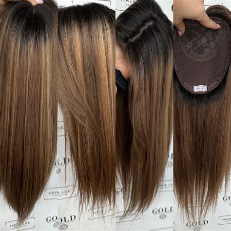 Tania z grzywką cm x Topper z naturalnych włosów chłodny brąz z blondem Hair Lux