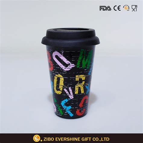 330ml Ceramic Travel Mug With Black Silicone Lid Ceramic Mug And