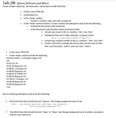 Solved Lab08 Jquery Selectors And Filters Create A Folder