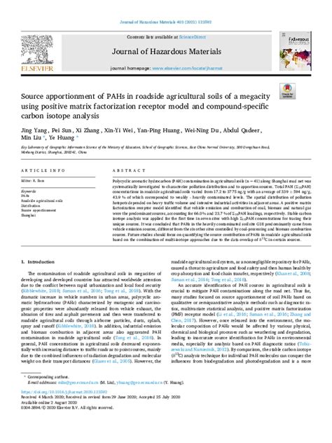 Pdf Source Apportionment Of Pahs In Roadside Agricultural Soils Of A