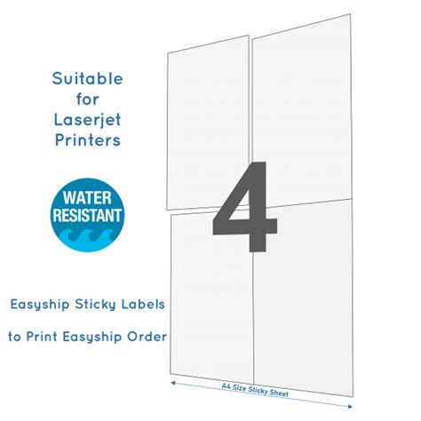 Glossy Finish Easyship Sticky Labels A4 Sticker Sheets With 4 Cut