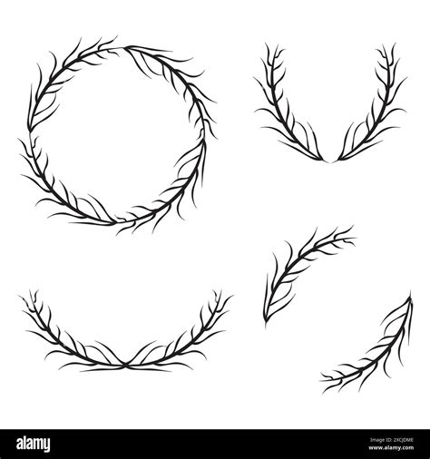 Decorative Wreath Set Black Branches Design Vector Illustration