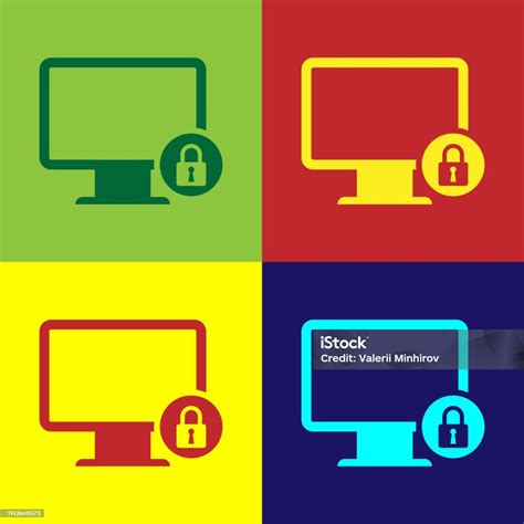 Kleur Slot Op Computer Monitorscherm Icoon Geïsoleerd Op Kleur